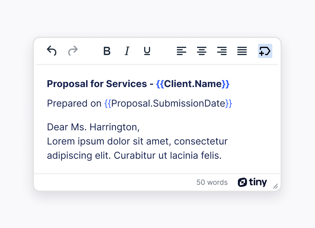 Merge tags | Personalization tokens insertion | TinyMCE